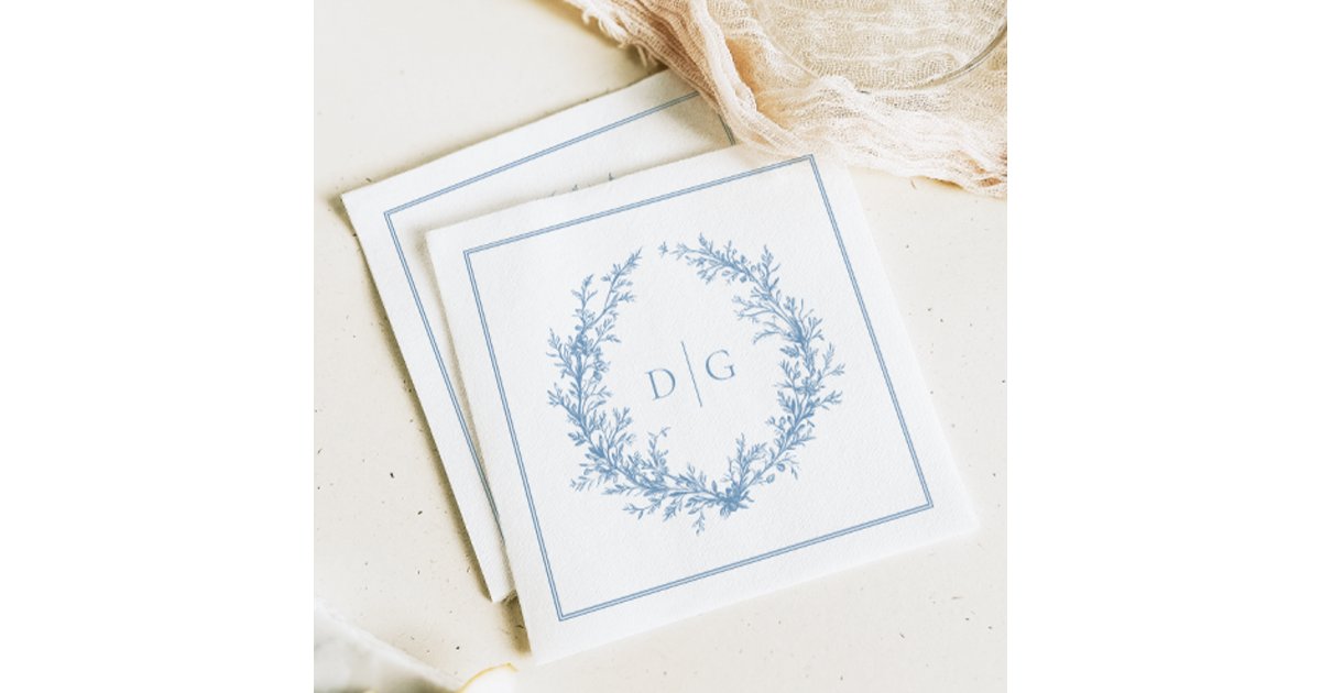 Elegant Monogram Blue Wedding Napkins | Zazzle