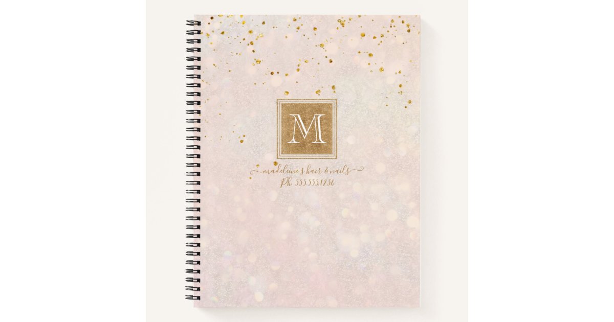 Elegant Monogram Blush Pink Gold Glitter Sparkle Notebook | Zazzle