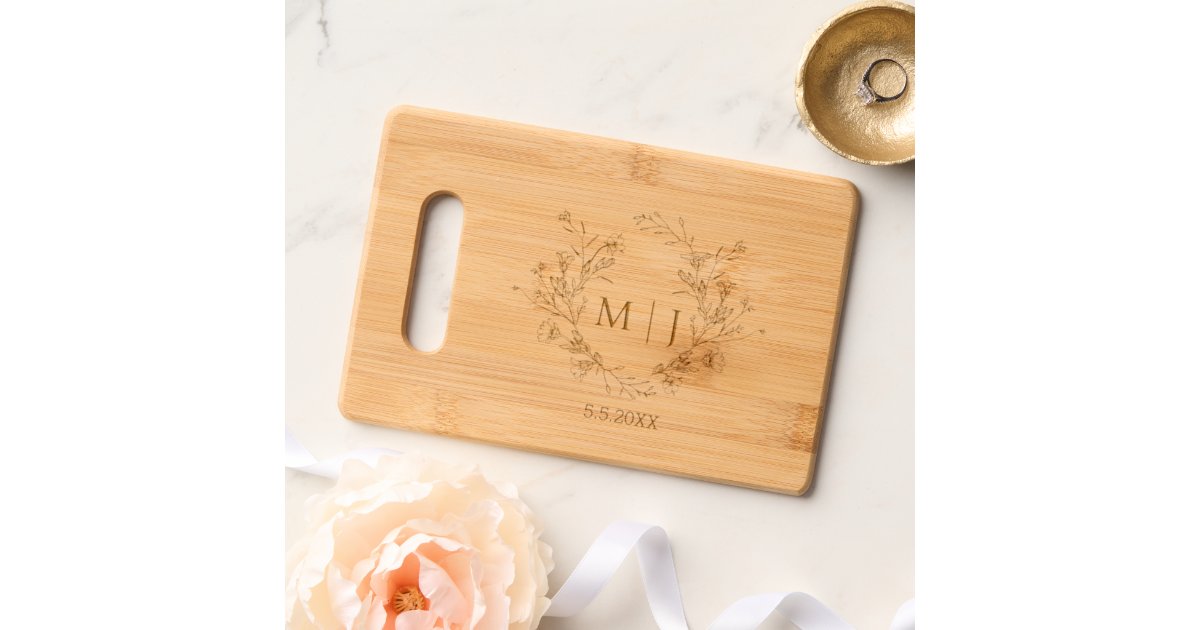elegant monogram botanical wedding anniversary engraved cutting board ...