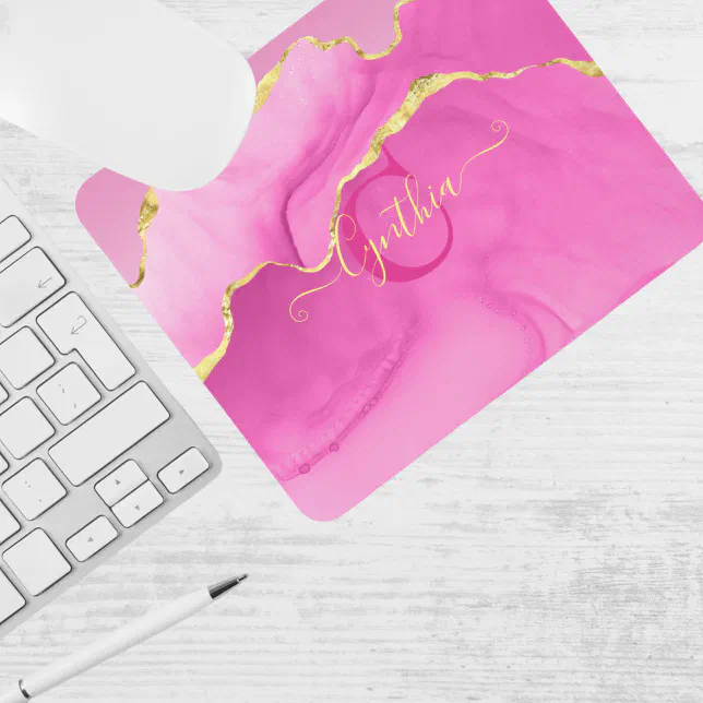 Elegant Monogram "C" Pink Gold Agate Stone Mouse Pad | Zazzle