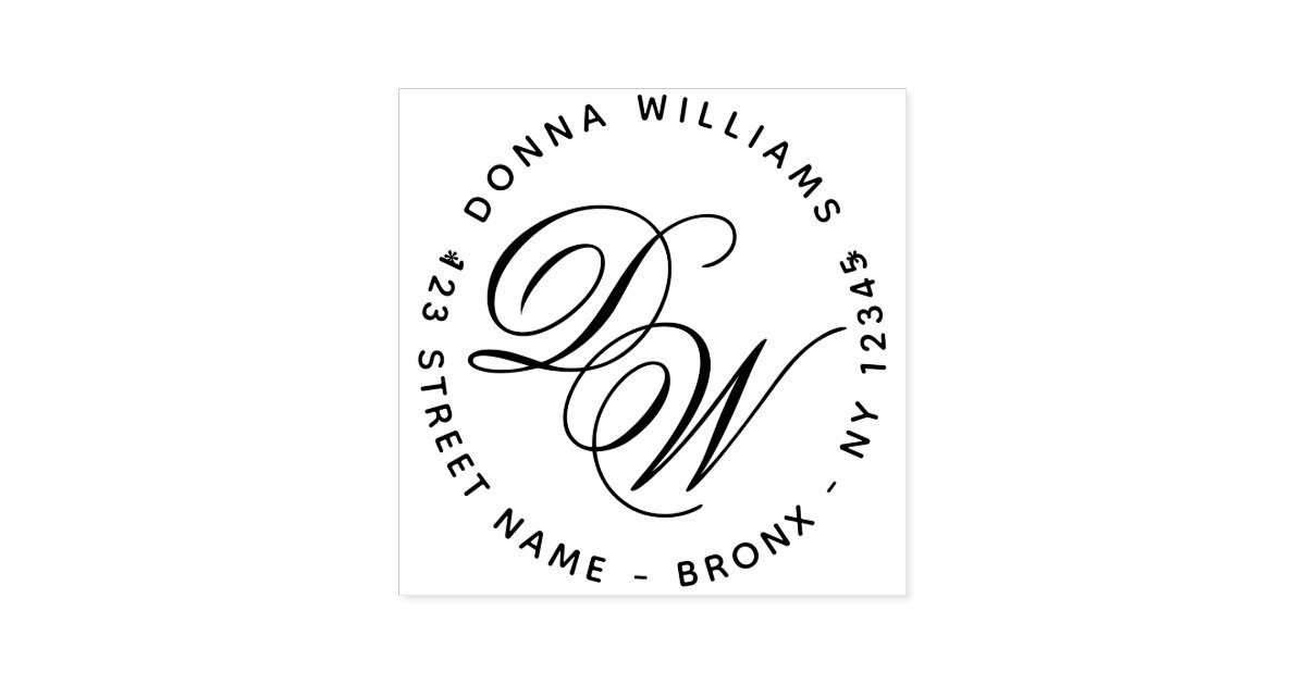 Elegant Monogram Calligraphy 2 Initials Address Self-inking Stamp | Zazzle