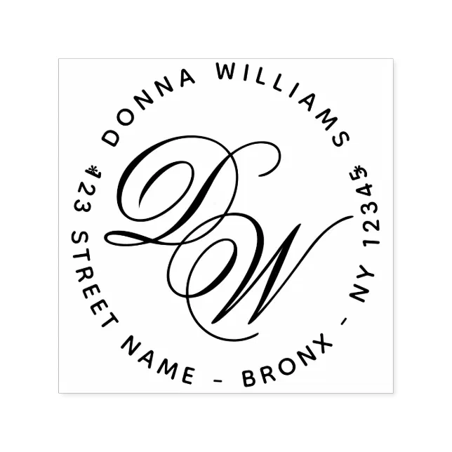 Elegant Monogram Calligraphy 2 Initials Address Self-inking Stamp | Zazzle