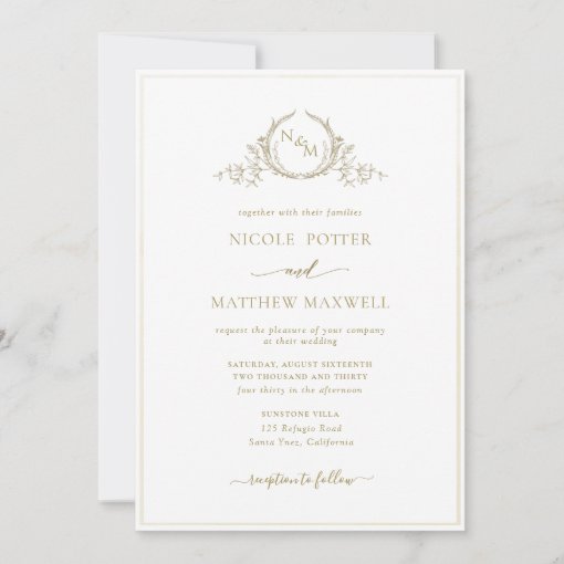 Elegant Monogram Champagne Watercolor Wedding Invitation | Zazzle