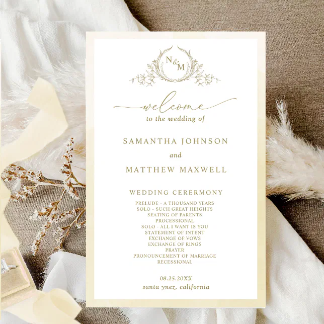 Elegant Monogram Champagne Wedding Program | Zazzle