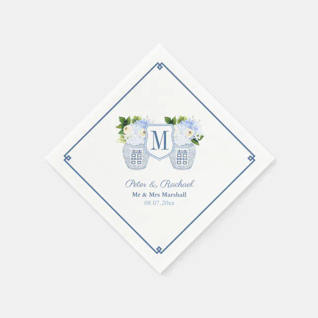 Elegant Monogram Chinoiserie Wedding Reception Napkins | Zazzle