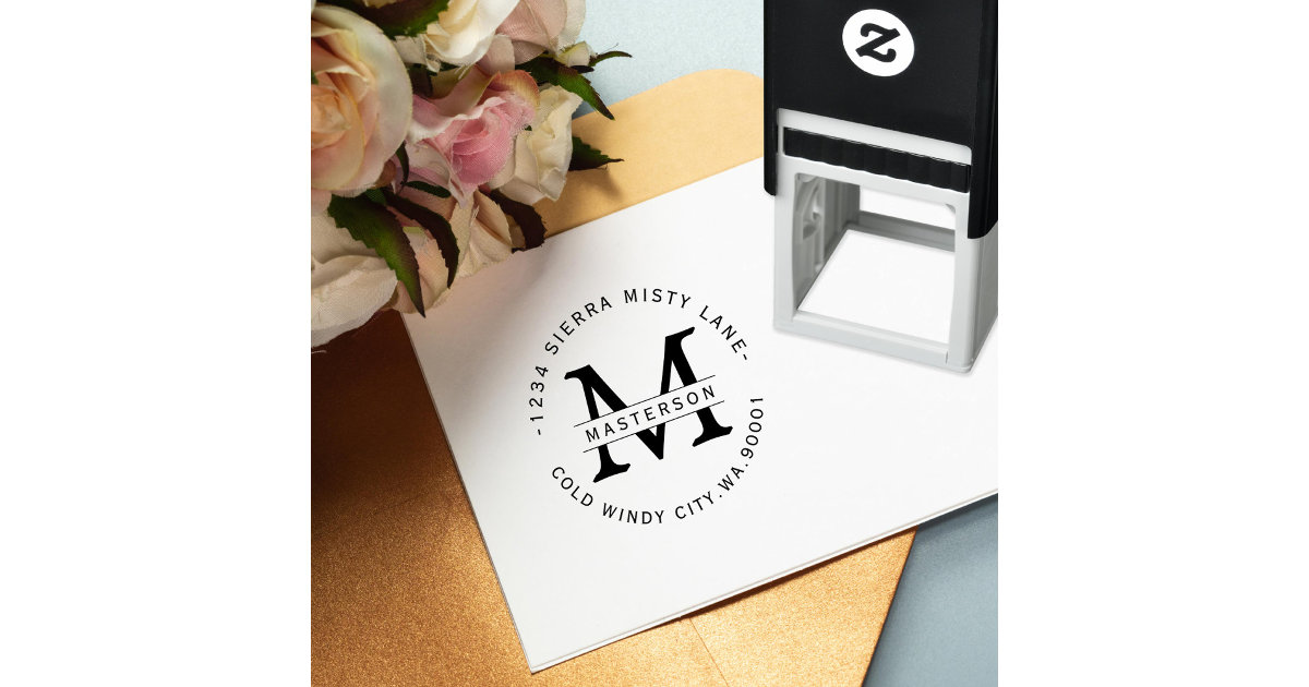 Elegant Monogram Circular Return Address Self-inking Stamp | Zazzle