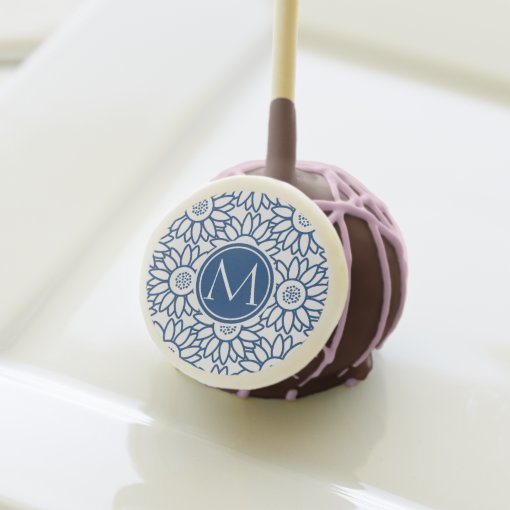 Elegant Monogram Classic Blue Sunflower Cake Pops | Zazzle