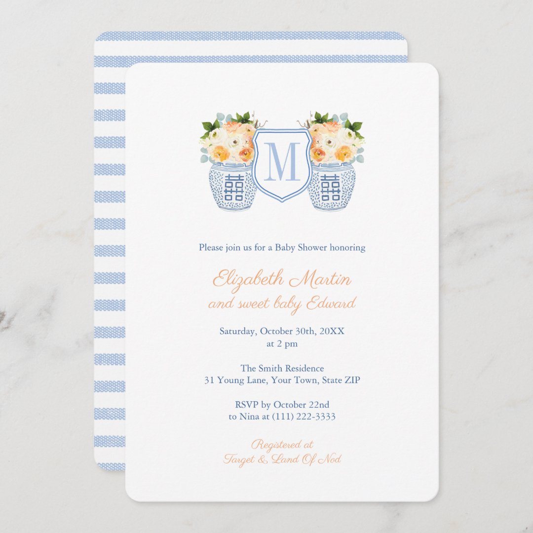 Elegant Monogram Crest Fall Baby Shower Party Invitation | Zazzle