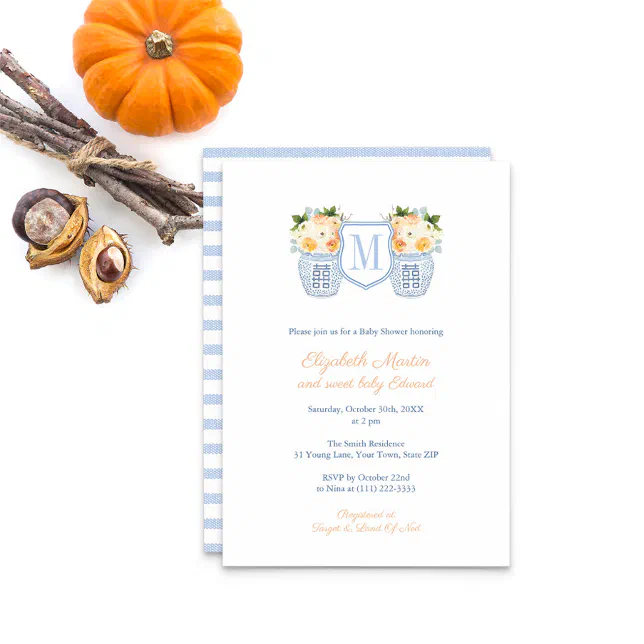 Elegant Monogram Crest Fall Baby Shower Party Invitation | Zazzle