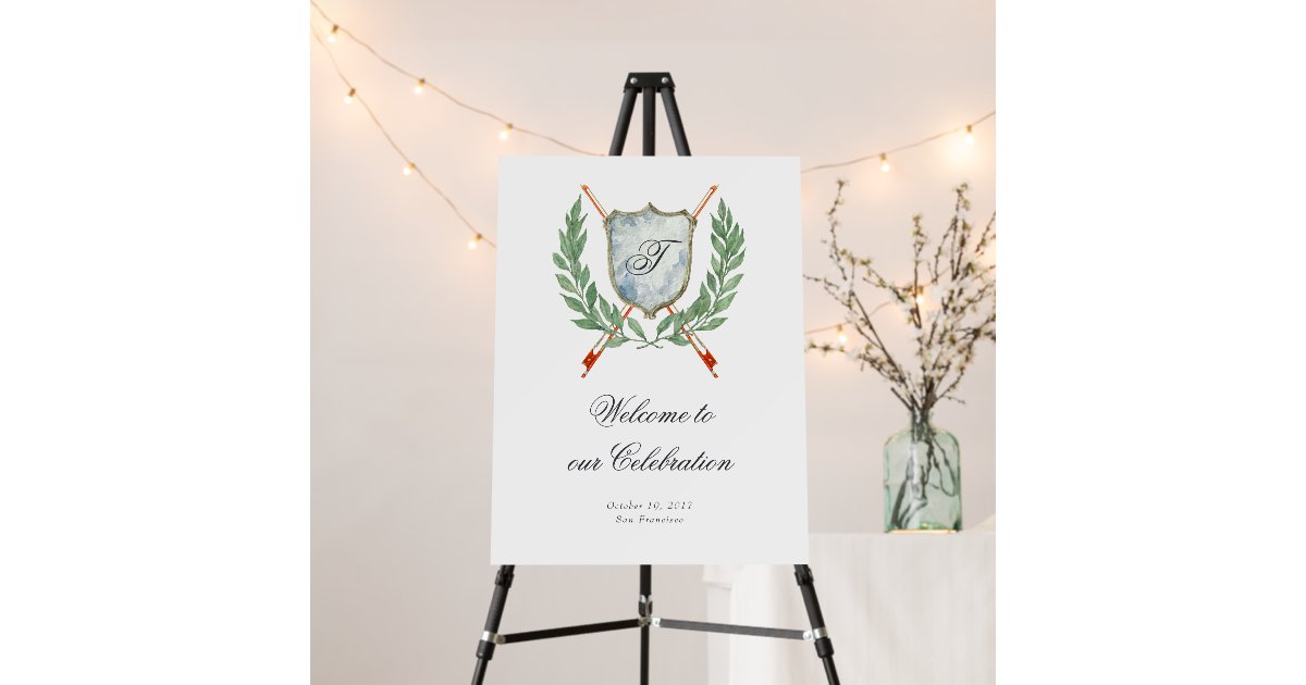 Elegant Monogram Crest Musical Welcome Party Sign | Zazzle