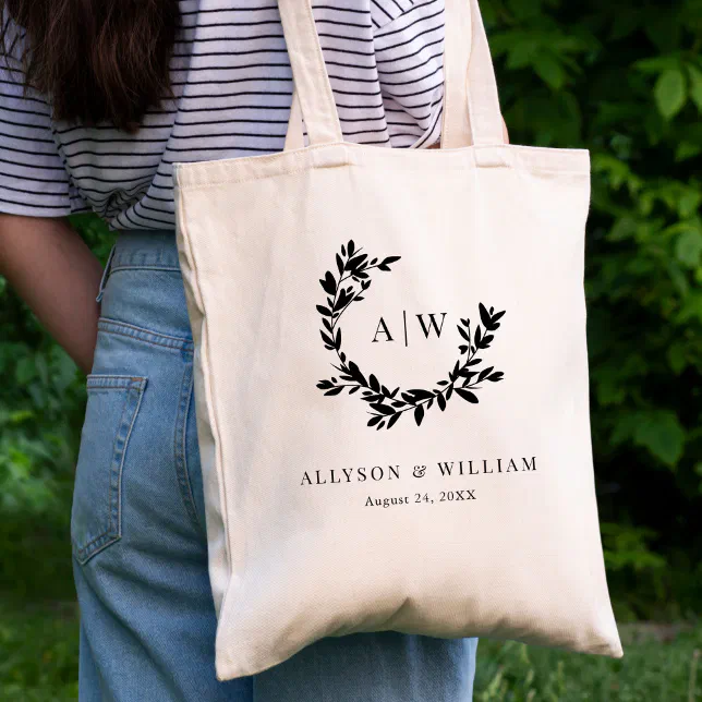 Elegant Monogram Crest Photo Botanical Wedding Tote Bag | Zazzle