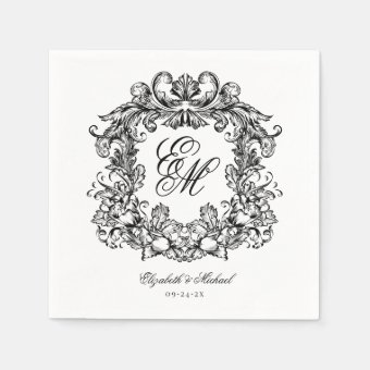 Elegant Monogram Crest Script Wedding Napkins | Zazzle