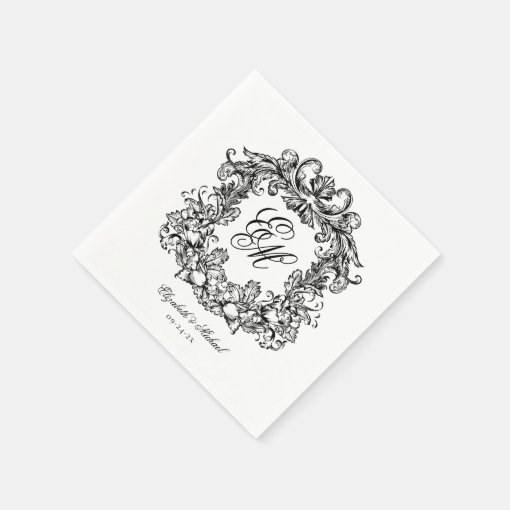 Elegant Monogram Crest Script Wedding Napkins | Zazzle