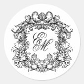 Elegant Monogram Crest Vintage Wedding Classic Round Sticker | Zazzle