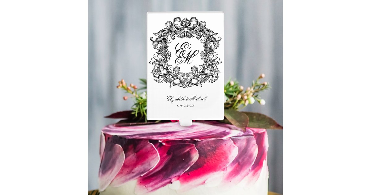 Elegant Monogram Crest Wedding Cake Topper | Zazzle