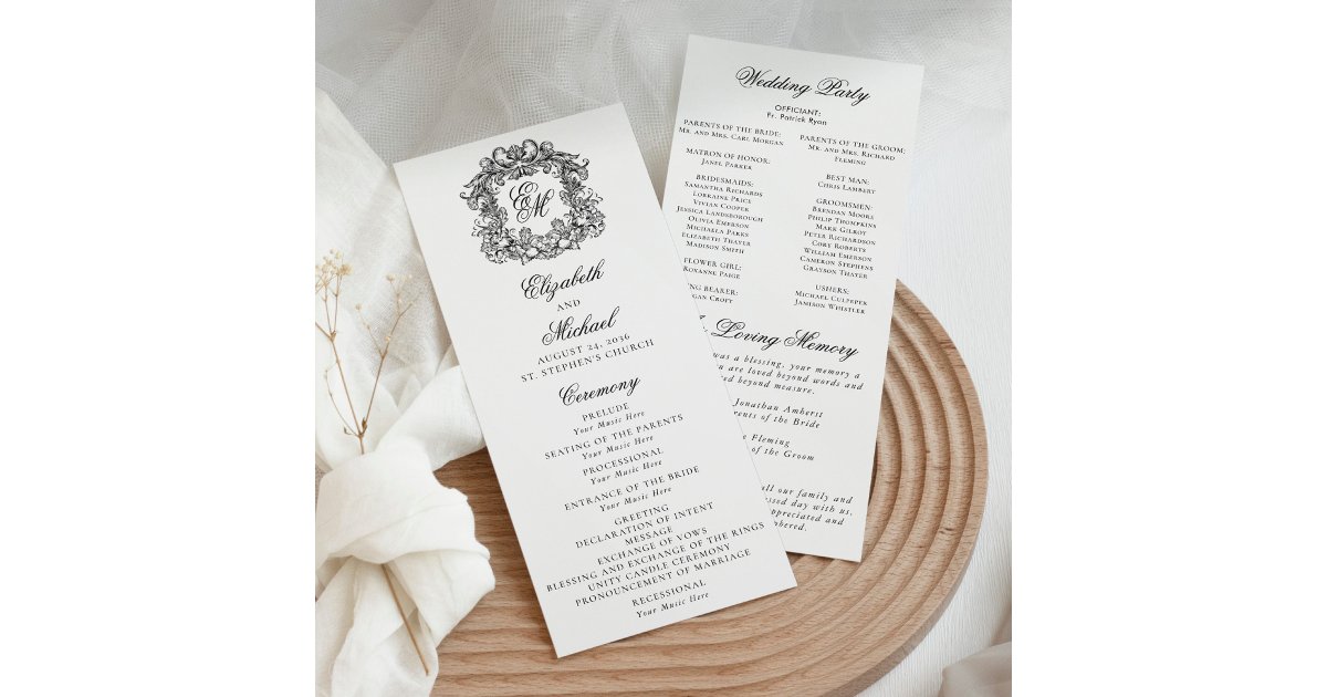 Elegant Monogram Crest Wedding Ceremony Program | Zazzle