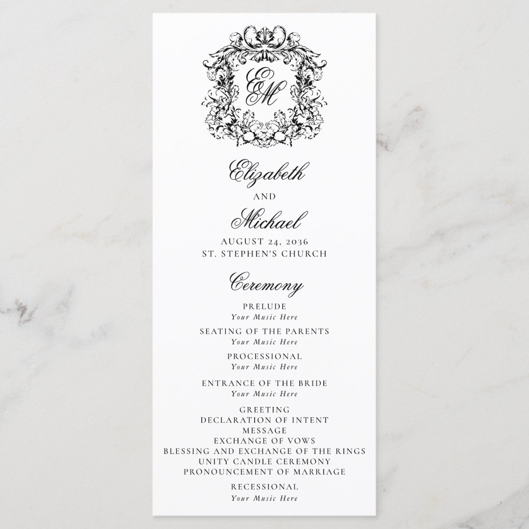 Elegant Monogram Crest Wedding Ceremony Program | Zazzle