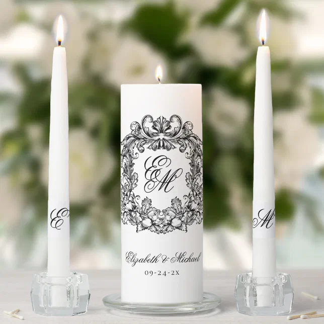 Elegant Monogram Crest Wedding Unity Candle Set | Zazzle