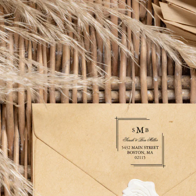 Elegant Monogram - Custom Names & Address Self-inking Stamp | Zazzle