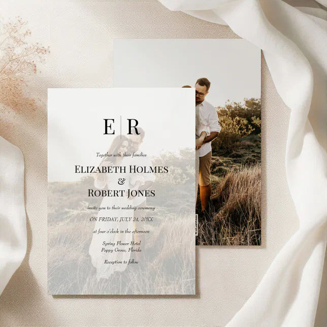 Elegant Monogram Custom Photo QR Code Wedding Invitation | Zazzle
