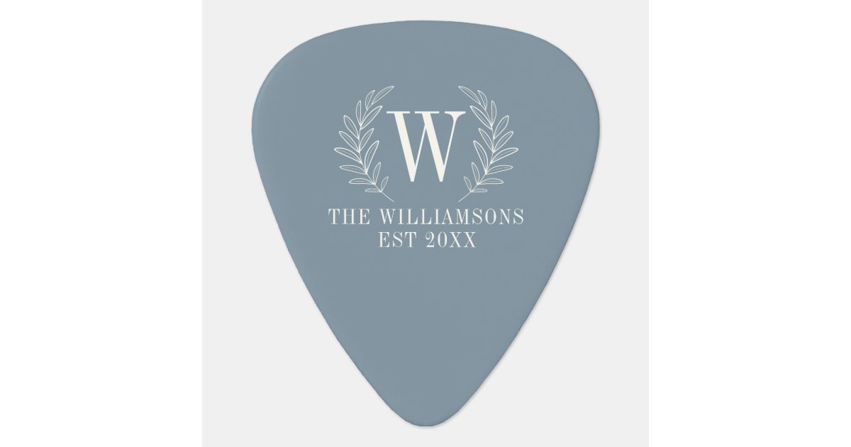 Elegant Monogram Dusty Blue Family Name Guitar Pick | Zazzle