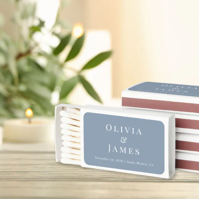 Elegant Monogram Dusty Blue Wedding Favor Matchboxes | Zazzle