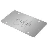 Elegant Monogram Faux Metal Grey Gradient License Plate | Zazzle