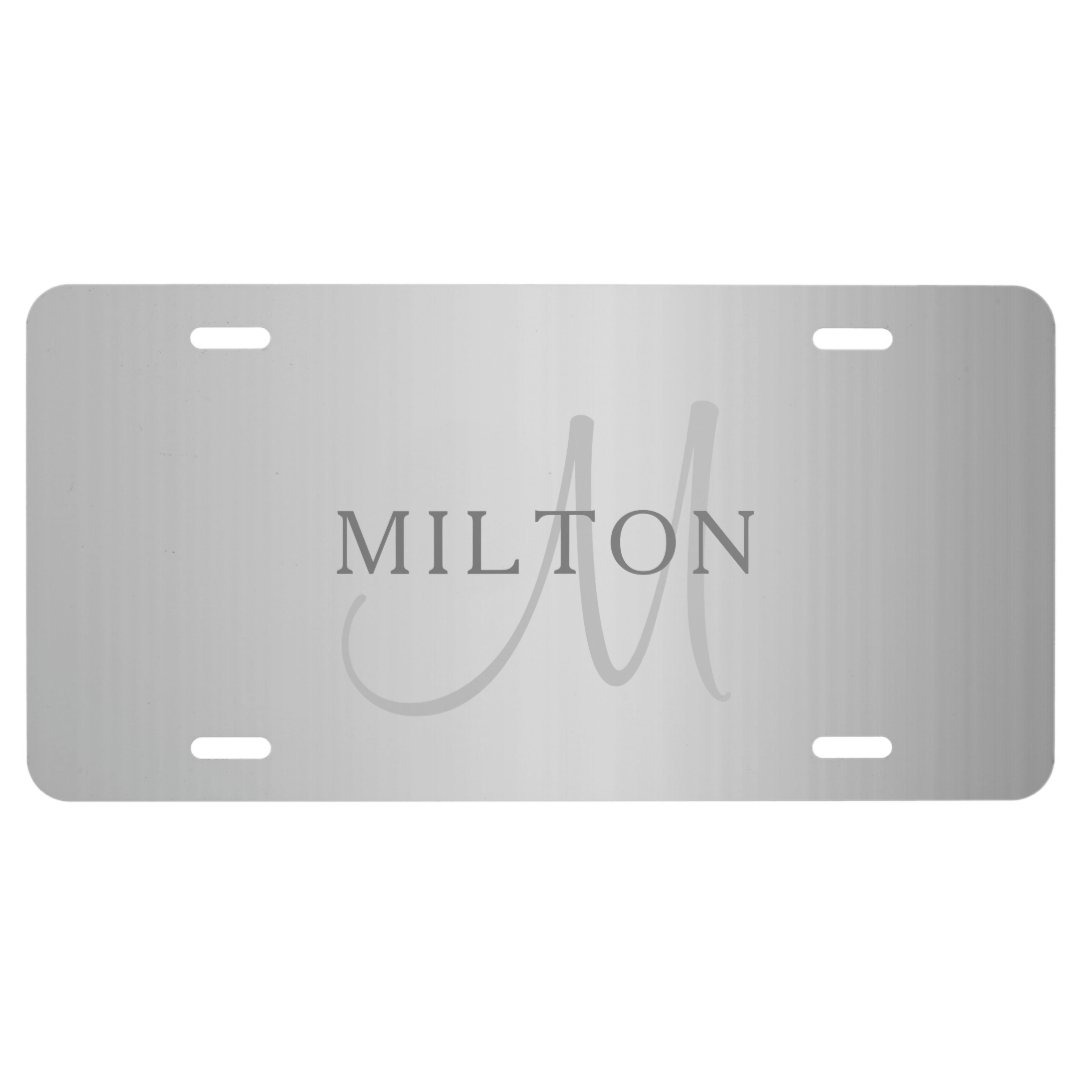 Elegant Monogram Faux Metal Grey Gradient License Plate | Zazzle
