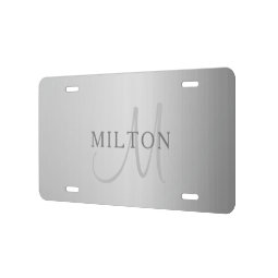 Elegant Monogram Faux Metal Grey Gradient License Plate | Zazzle