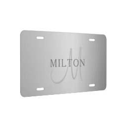 Elegant Monogram Faux Metal Grey Gradient License Plate | Zazzle