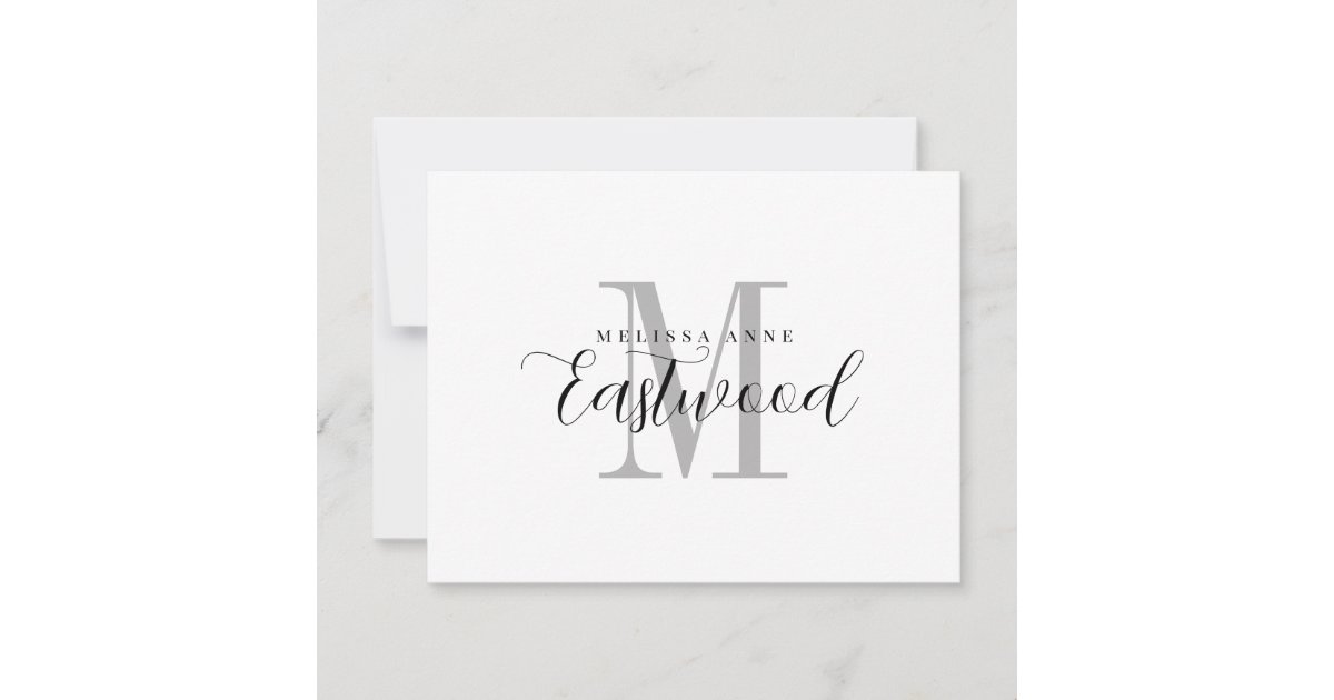 Elegant Monogram Flat Note Card | Zazzle