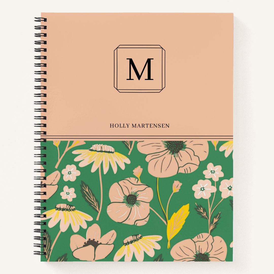 Elegant Monogram Floral Pattern Personalized Name Notebook | Zazzle
