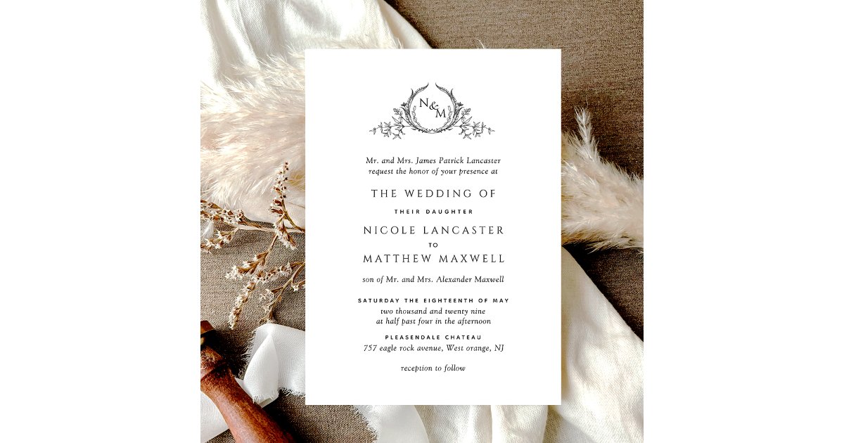 Elegant Monogram Formal Wedding Invitation | Zazzle