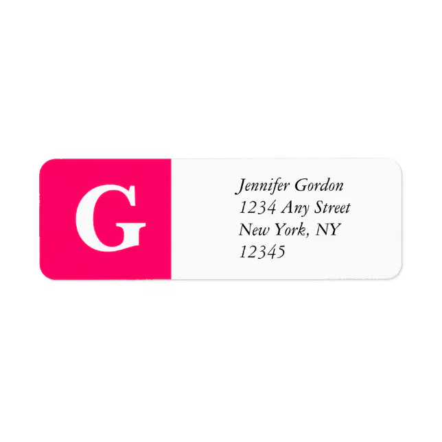 Elegant Monogram G Return Adress Label Pink | Zazzle