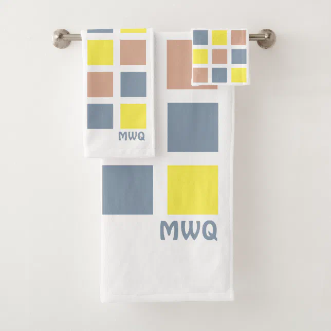 Elegant MONOGRAM Geometric Pastel Squares Bath Towel Set | Zazzle