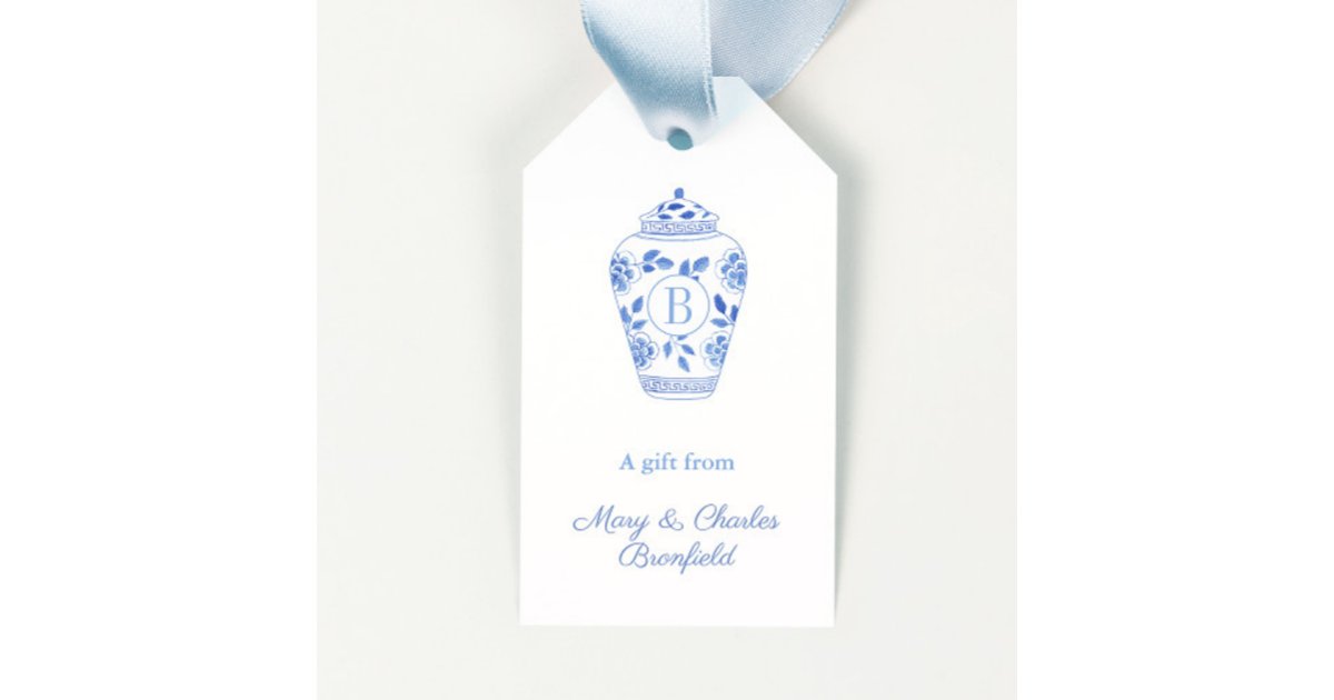 Elegant Monogram Ginger Jar Hostess Gift Tags | Zazzle