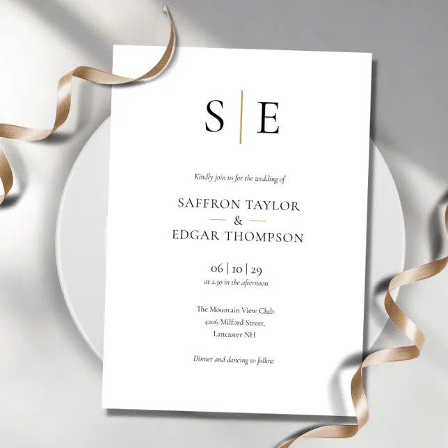 Elegant Monogram Gold Black Photo Wedding Invitation | Zazzle