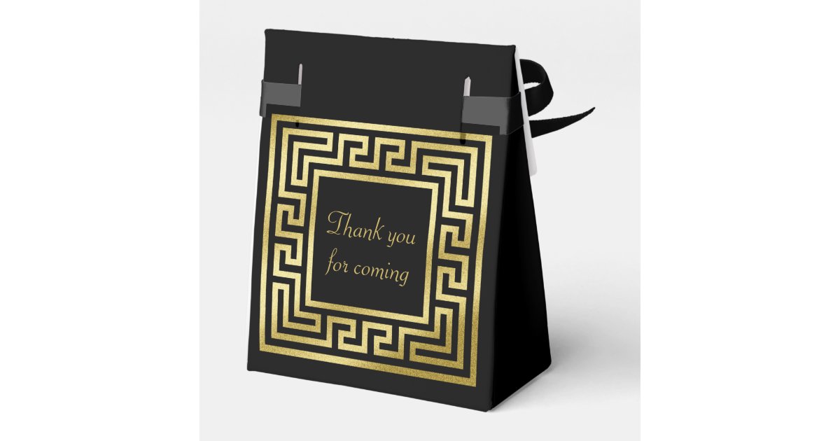 Elegant Monogram Gold Glitter Greek Key Black Favor Boxes | Zazzle
