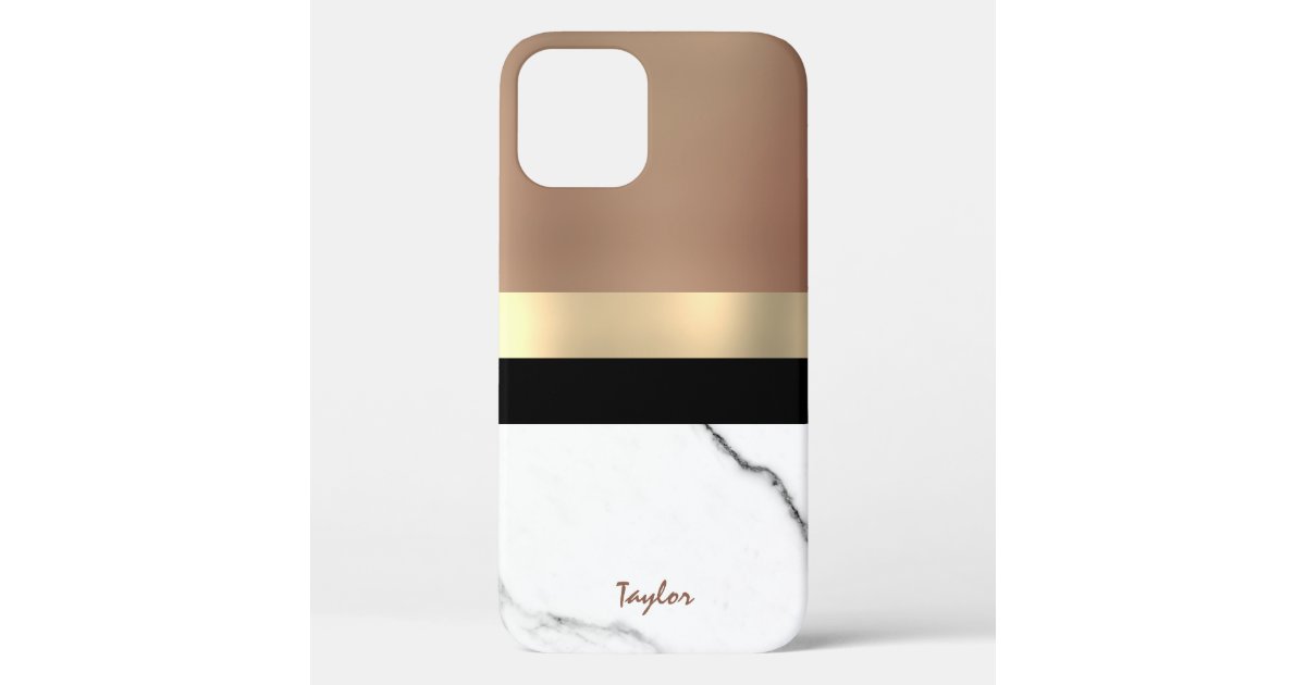 Elegant monogram gold & rose gold white marble Case-Mate iPhone case ...