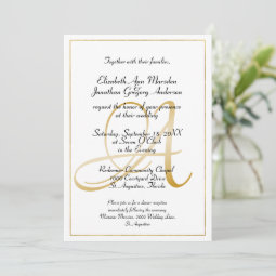 Elegant Monogram Gold Script Calligraphy Wedding Invitation | Zazzle