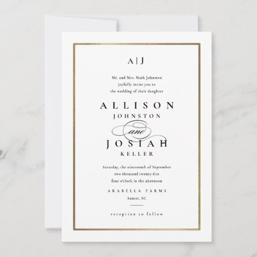 Elegant Monogram Gold Wedding Invitation | Zazzle