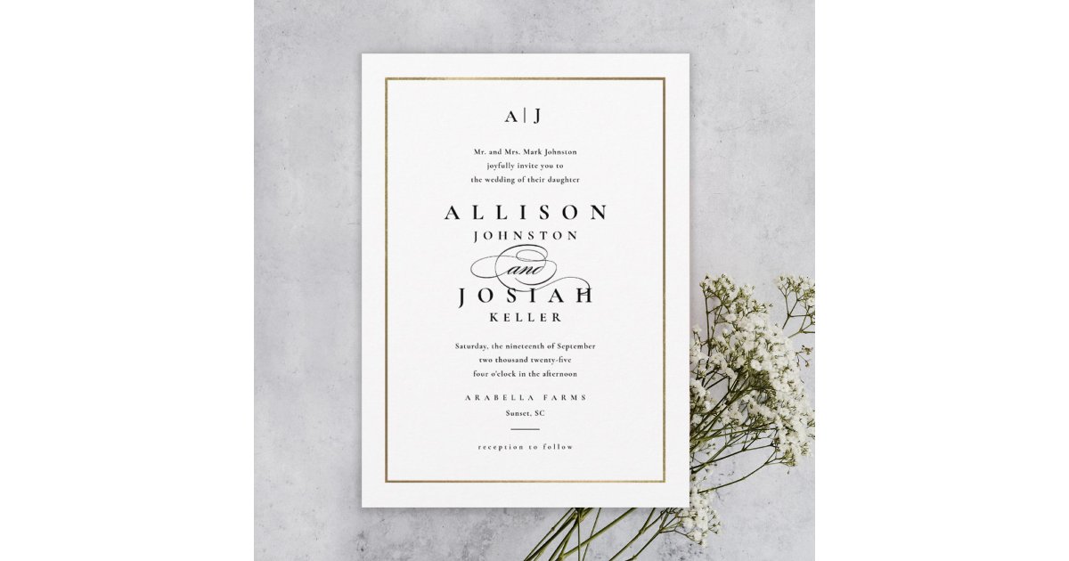 Elegant Monogram Gold Wedding Invitation | Zazzle