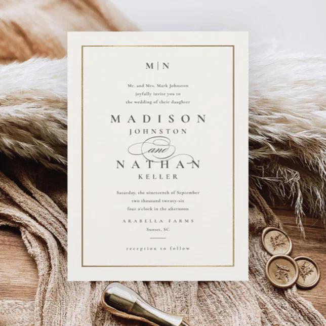 Elegant Monogram Gold Wedding Invitation | Zazzle