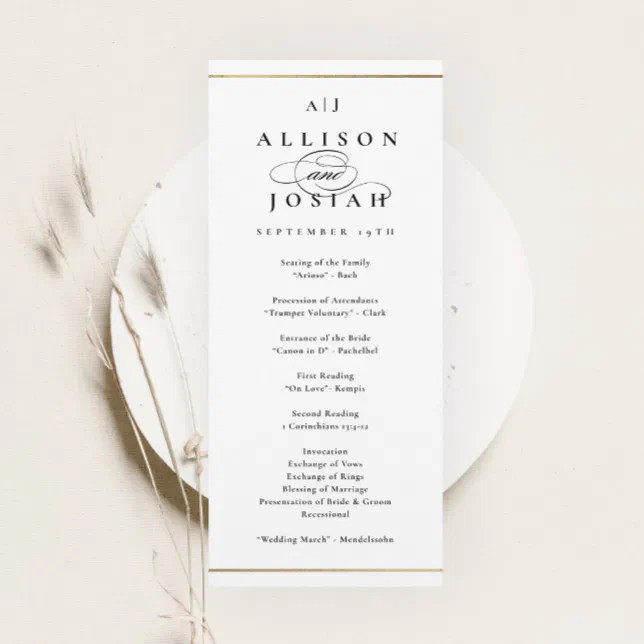 Elegant Monogram Gold Wedding Program | Zazzle
