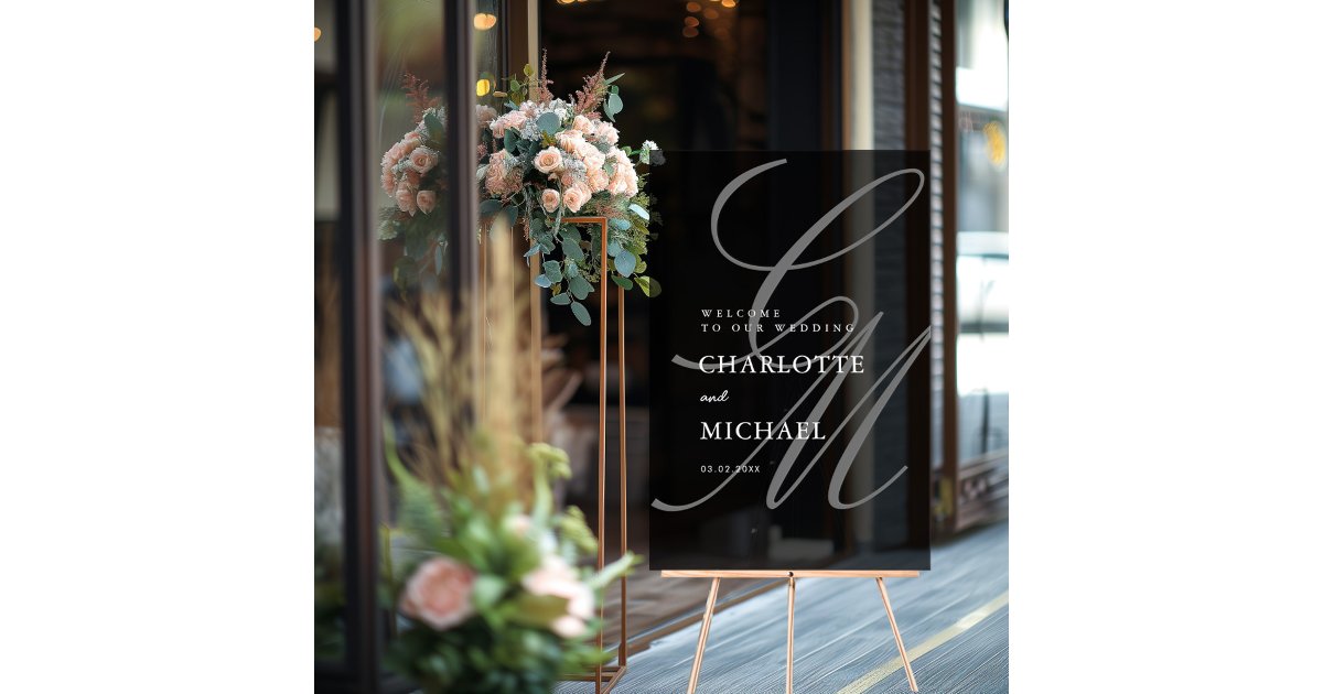 Elegant, Monogram, Gray, Transparent, Wedding Acrylic Sign | Zazzle