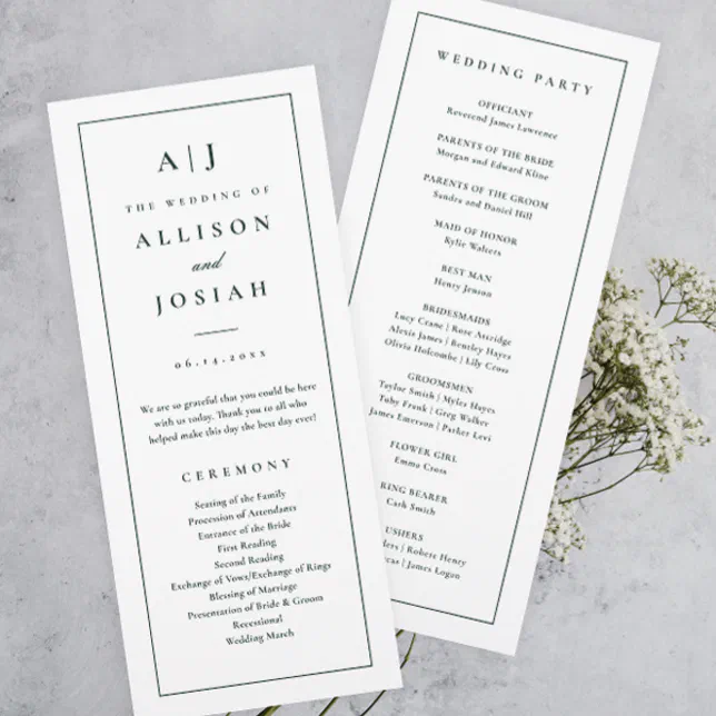 Elegant Monogram Green Wedding Program | Zazzle