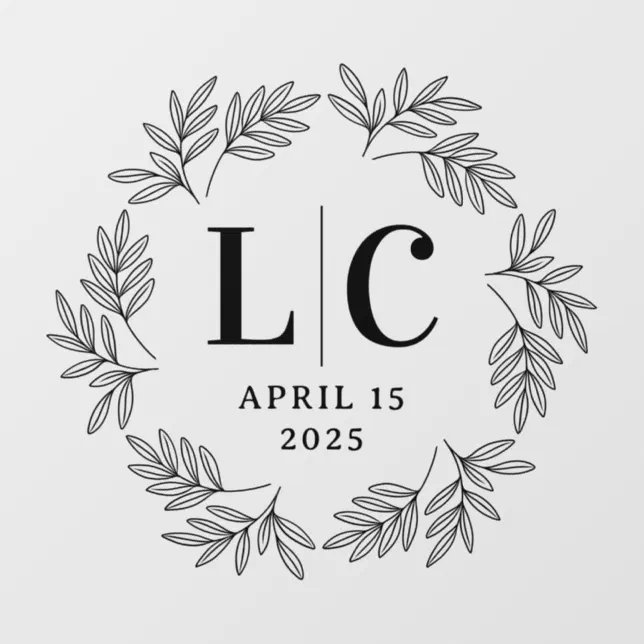 Elegant monogram greenery leaf border floor decals | Zazzle