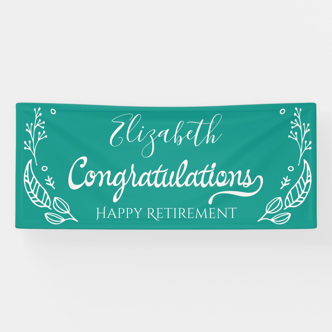 Elegant Monogram Happy Retirement Blue Banner | Zazzle