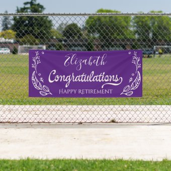 Elegant Monogram Happy Retirement Purple Banner | Zazzle