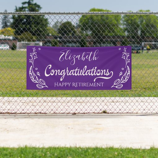 Elegant Monogram Happy Retirement Purple Banner | Zazzle